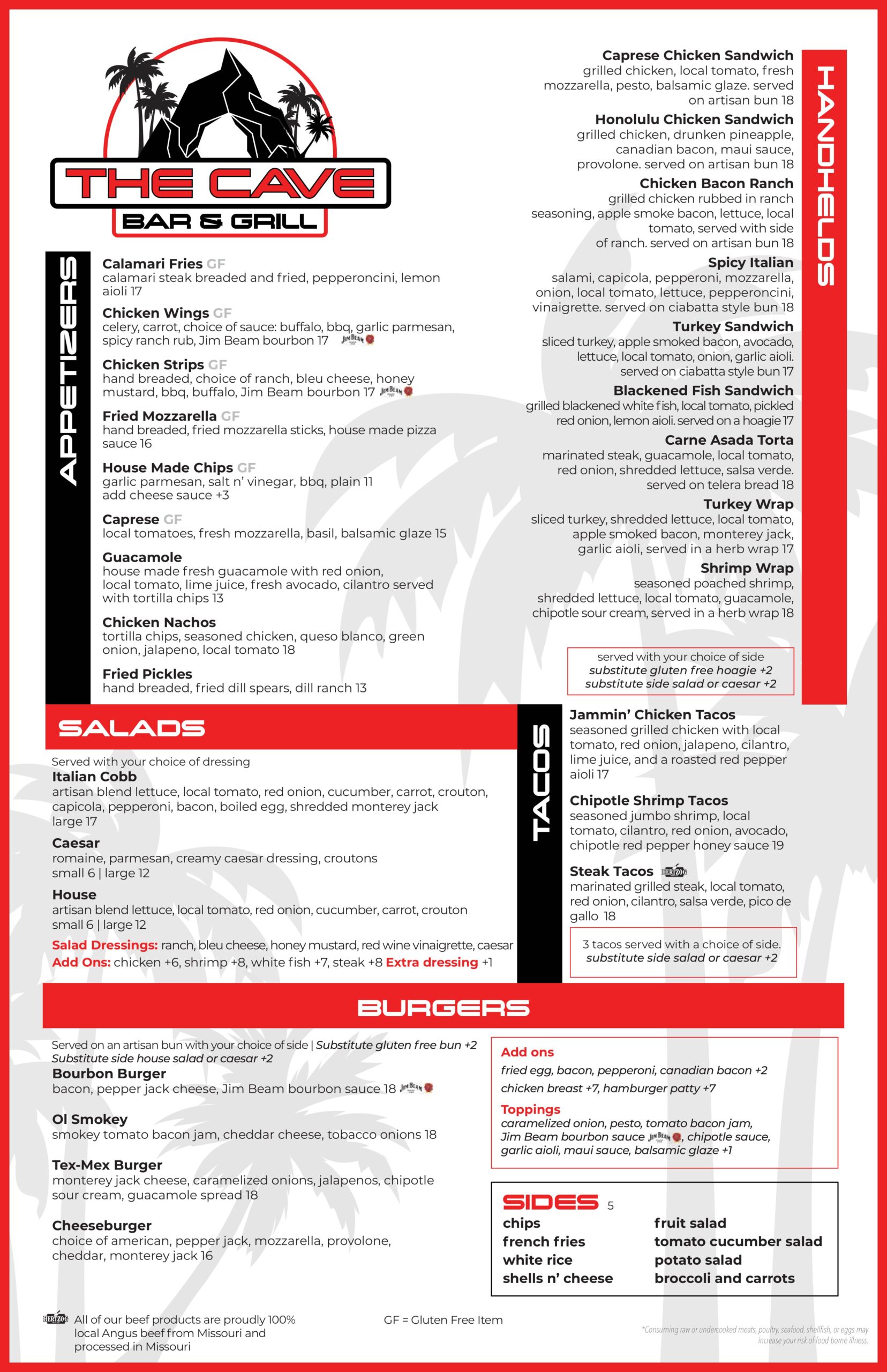 Menu & Specials - Cave Bar